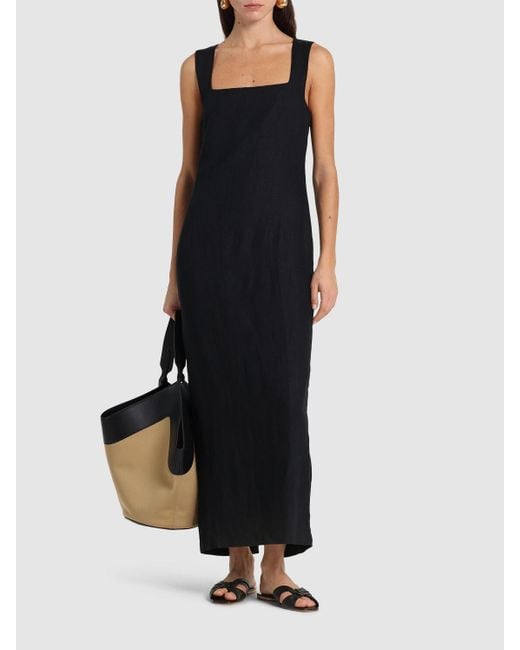Posse Alice Linen Midi Dress in Black | Lyst