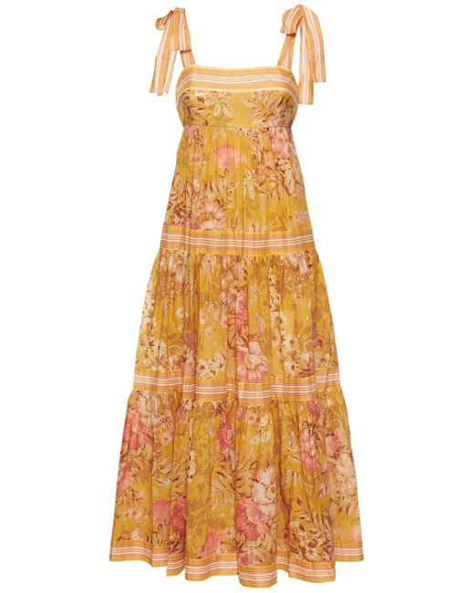 Zimmermann Pattie Tie-shoulder Cotton Long Dress in Orange/Ivory ... Zimmermann Pattie Tie-shoulder Cotton Long Dress in Orange/Ivory ...