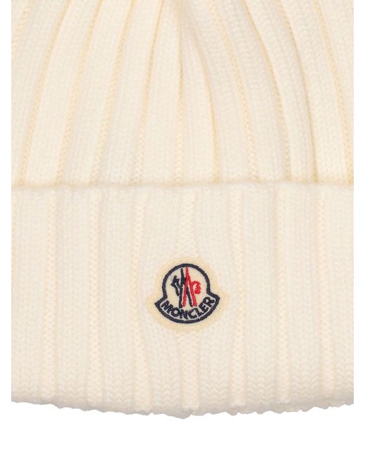 Moncler Logo patch Wool cashmere Blend Beanie in Natural Lyst UK