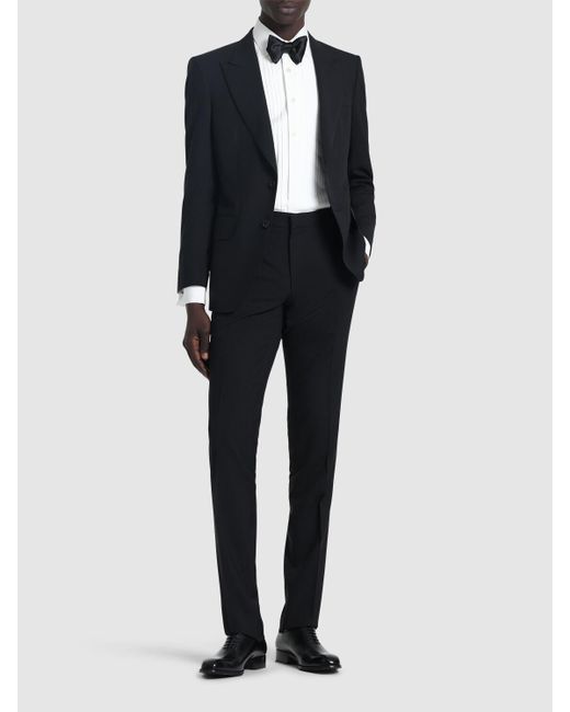 Tom Ford Atticus Super Plain Peak Lapel Wool Suit in Black for Men | Lyst