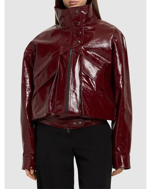 Magda Butrym Patent Leather High Neck Bomber Jacket in Red | Lyst