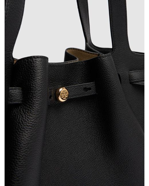 Tory Burch Romy Pebbled Leather Tote Bag in Black | Lyst