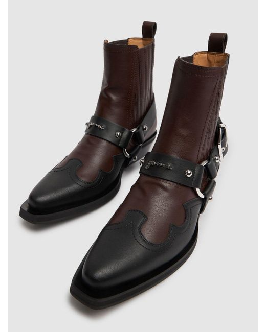 Ganni 60mm Recycled Leather Western Boots in Brown | Lyst