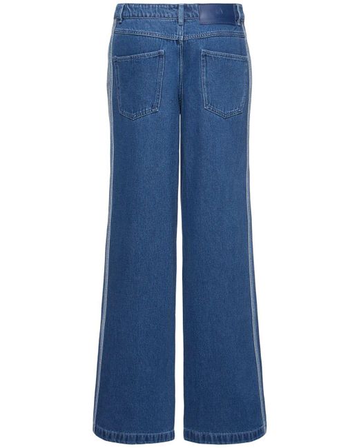 adidas Originals 3-Stripe Denim Wide Pants in Blue | Lyst