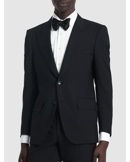 Tom Ford Atticus Super Plain Peak Lapel Wool Suit in Black for Men | Lyst
