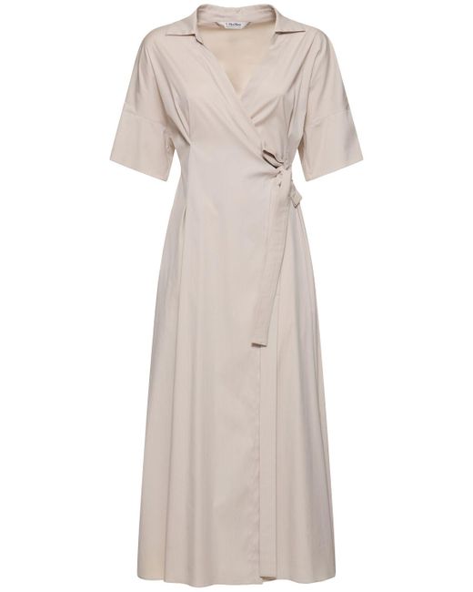 Max Mara Sarah Poplin Midi Dress in Natural | Lyst