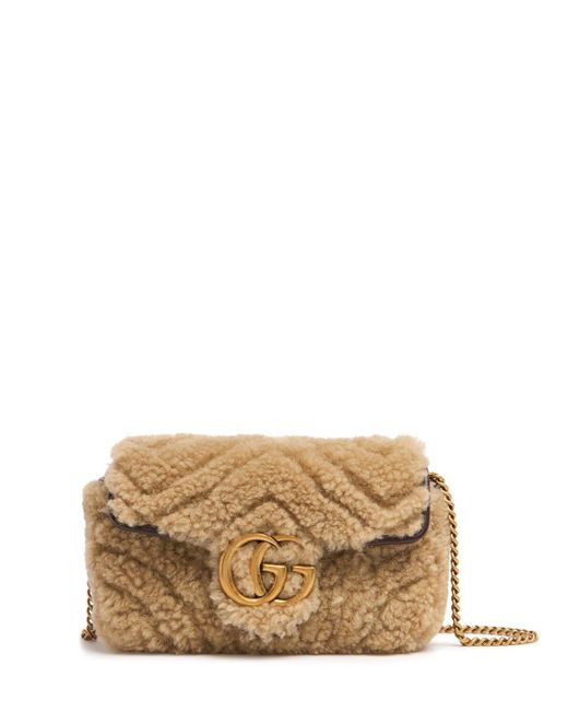 Gucci Super Mini Gg Marmont Shearling Bag Unique in Natural | Lyst