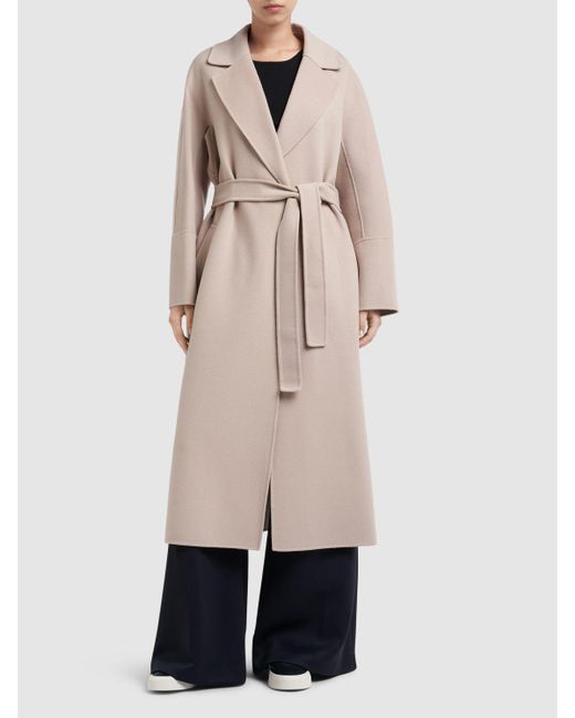 Max Mara Elisa Belted Wool Long Coat in Natural | Lyst