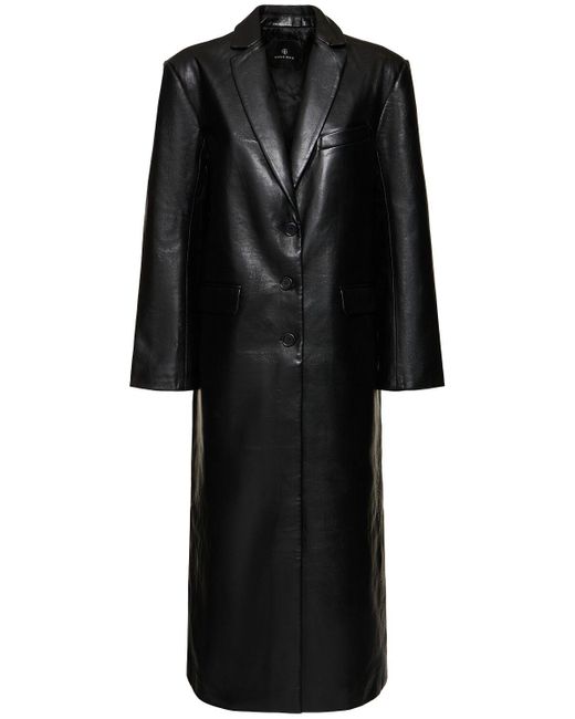 Anine Bing Quinn Leather Blend Long Coat in Black | Lyst