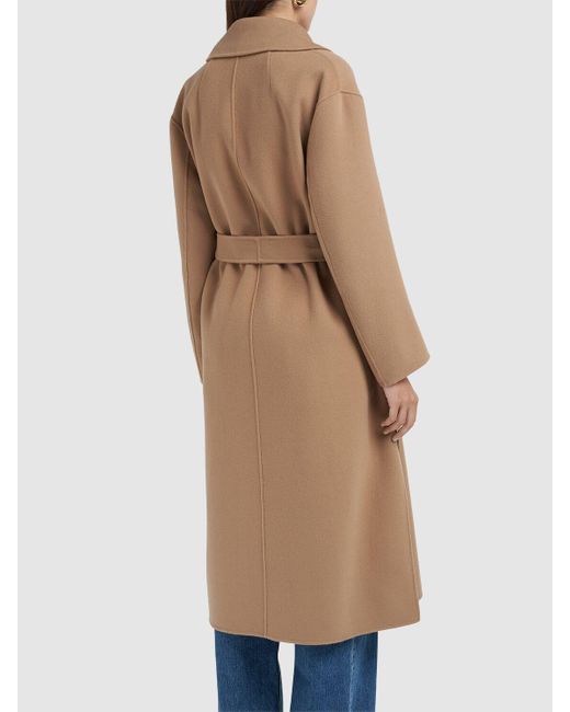 Max Mara Livia Belted Wool Long Coat in Natural | Lyst