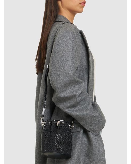 Tory Burch Mini T Monogram Hotfix Bucket Bag in Black | Lyst