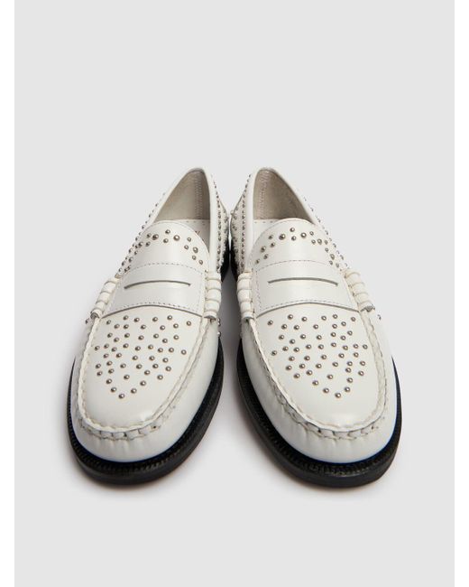 Sebago Dan Studded Leather Loafers in White | Lyst