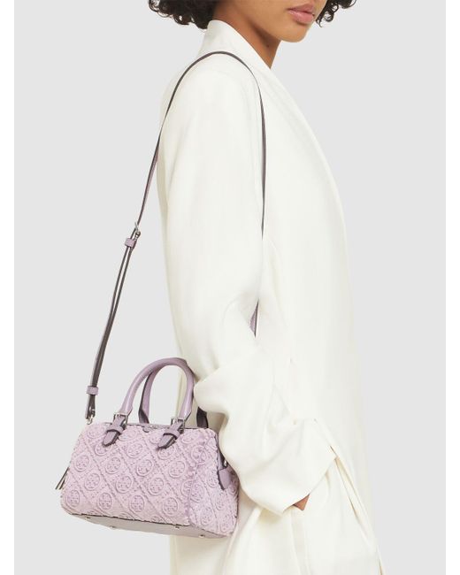 Tory Burch T Monogram Fil Coupé Petite Barrel Bag in Purple | Lyst