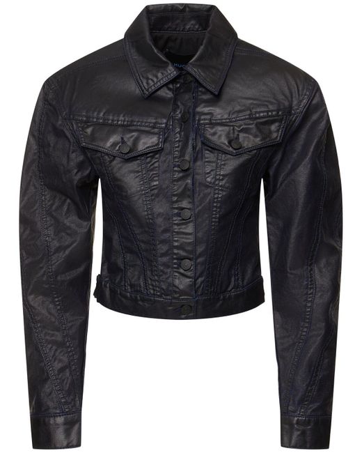Mugler Waxed Denim Jacket in Black | Lyst