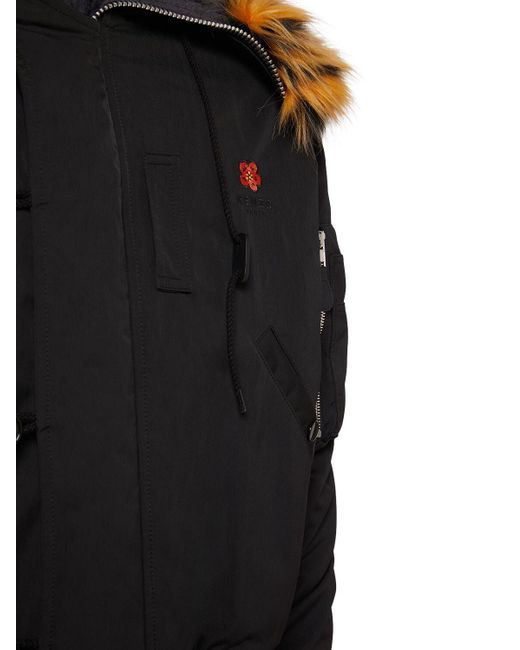 KENZO Short Puffer Parka W/ Faux Fur Hood in Black for Men KENZO Short Puffer Parka W/ Faux Fur Hood in Black for Men