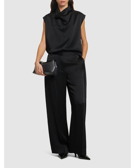 TOTEME Split-Cuff Satin Wide Pants in Black | Lyst
