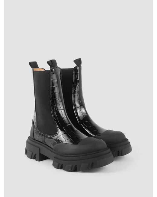 Ganni Chelsea Boots Croco in Black | Lyst