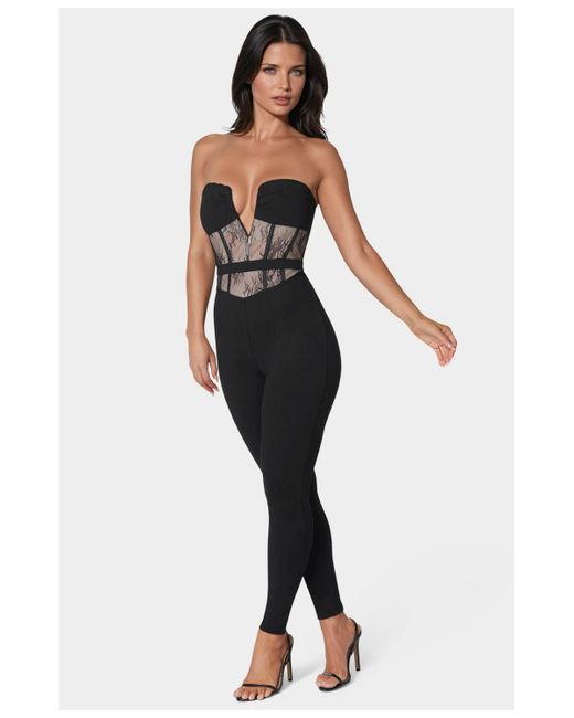 Bebe Lace Corset Catsuit in Blue | Lyst