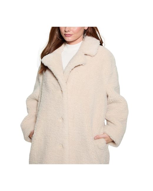 Guess Alina Teddy Longline Coat in Natural | Lyst