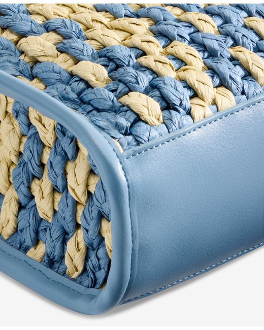 On 34th Small Straw Crossbody Tote in Blue | Lyst