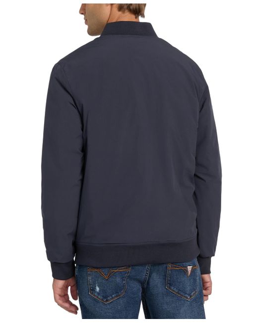 Guess Lightweight Logo Full-zip Bomber Jacket in Blue for Men | Lyst