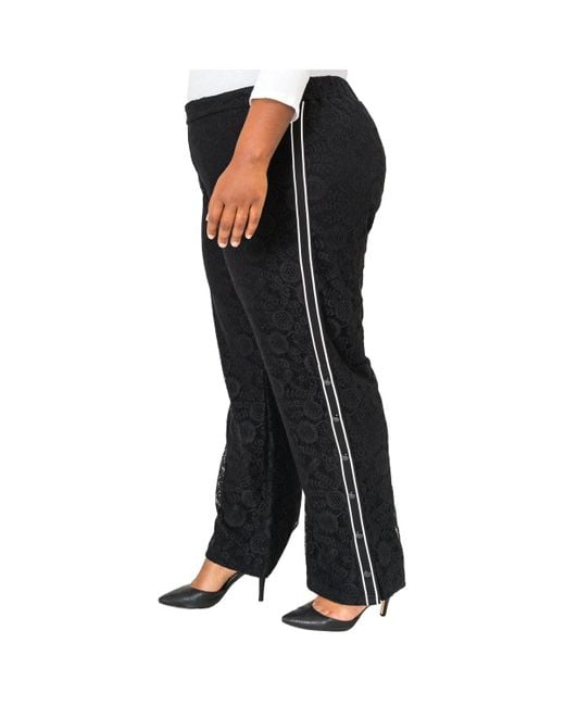 Poetic Justice Plus Size Athleisure Stripe Snap Lace Palazzo Pants in ...