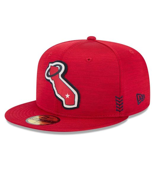 KTZ Los Angeles Angels 2024 Clubhouse 59fifty Fitted Hat in Red for Men ...
