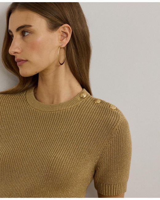 Ralph Lauren Metallic Ribbed Short-sleeve Sweater in Green | Lyst