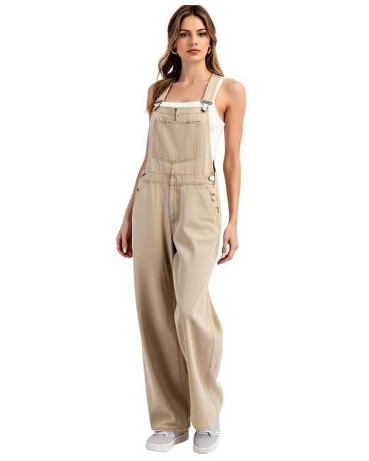 Modenaire Wide Leg Adjustable Overalls in Natural | Lyst