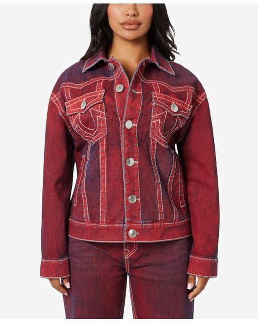 TRUE RELIGION Boyfriend Trucker Jacket in Red | Lyst