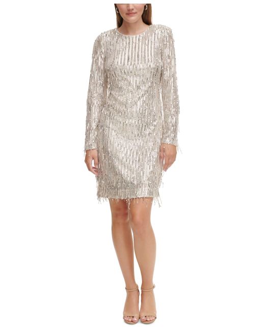Eliza J Long Sleeve Sequin Cocktail Dress In White Lyst
