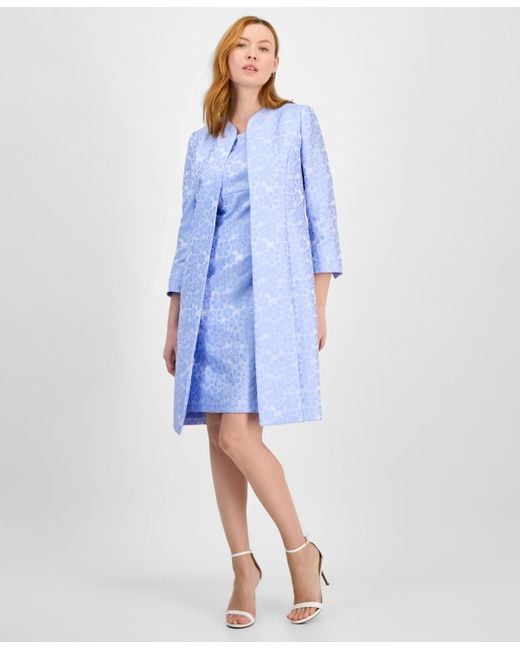Kasper Open-front Floral Jacquard Topper Jacket in Blue | Lyst