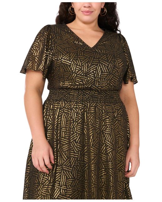 Msk Plus Size Flutter-sleeve Metallic Maxi Dress in Brown | Lyst