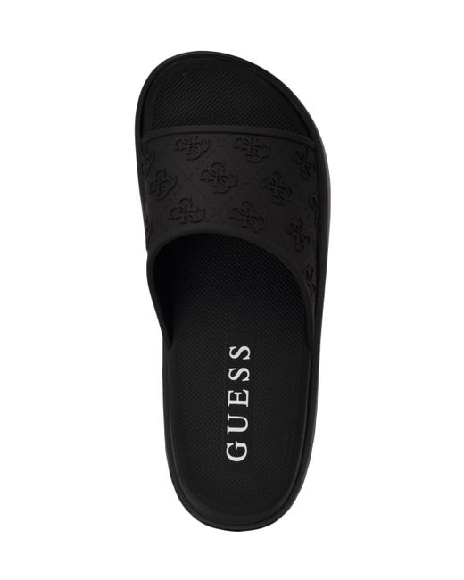 Guess Magaria Branded Elevated Pool Slides in Black for Men | Lyst
