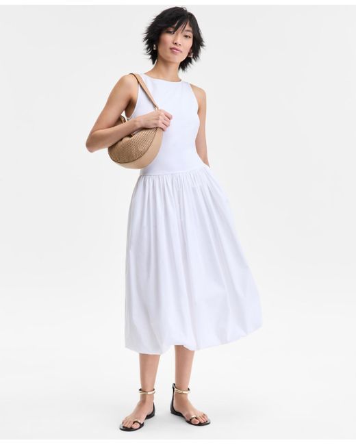INC International Concepts Mixed-media Bubble-hem Midi Dress in White ...
