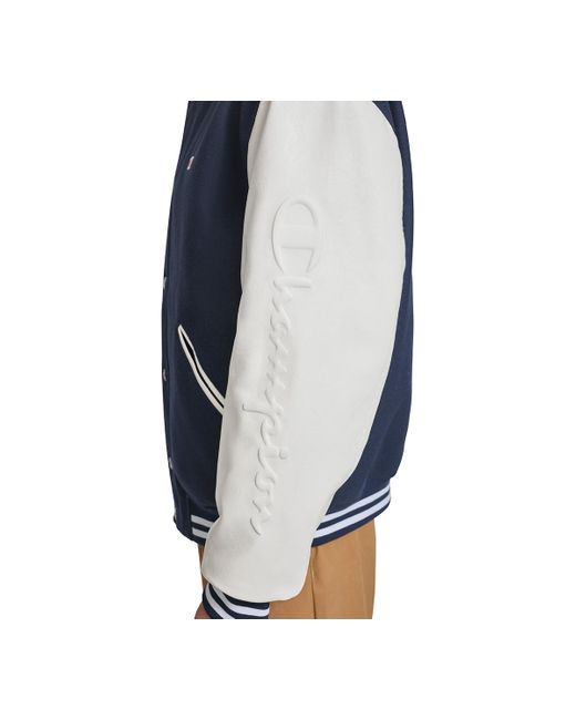 Champion Colorblocked Mixed-media Varsity Jacket in Blue for Men | Lyst