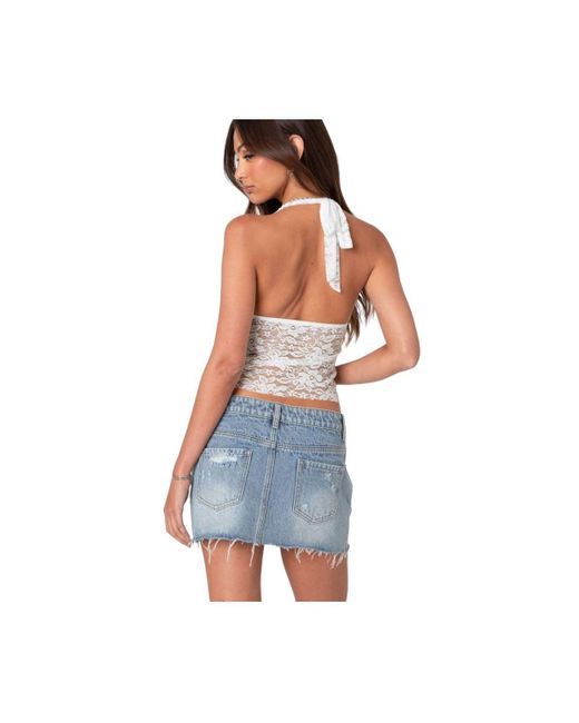 Edikted Tia Sheer Lace Halter Top In Blue Lyst