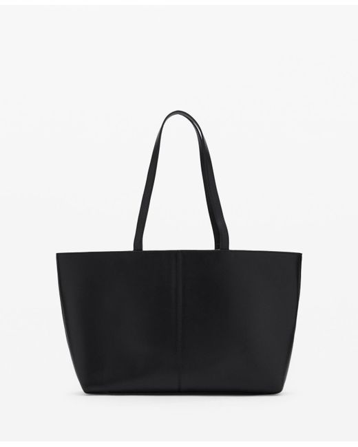 Mango Leather Shopper Bag in Black | Lyst