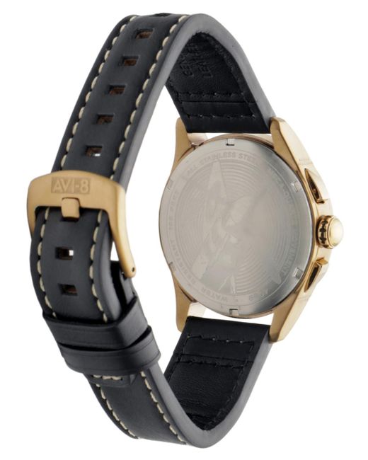 AVI-8 Spitfire Lock Chronograph Leather Strap Watch in Black for Men | Lyst