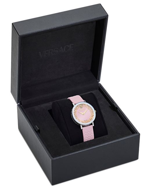 Versace Swiss Daedalus Pink Leather Strap Watch 35mm | Lyst