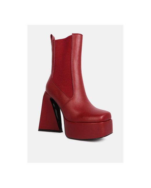 LONDON RAG Frosty High Platform Block Heel Chelsea Boot in Red | Lyst