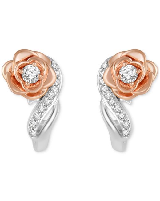 Disney Enchanted Vault Diamond Belle Rose Curved Drop Earrings (1/10 Ct. T.w. in White | Lyst