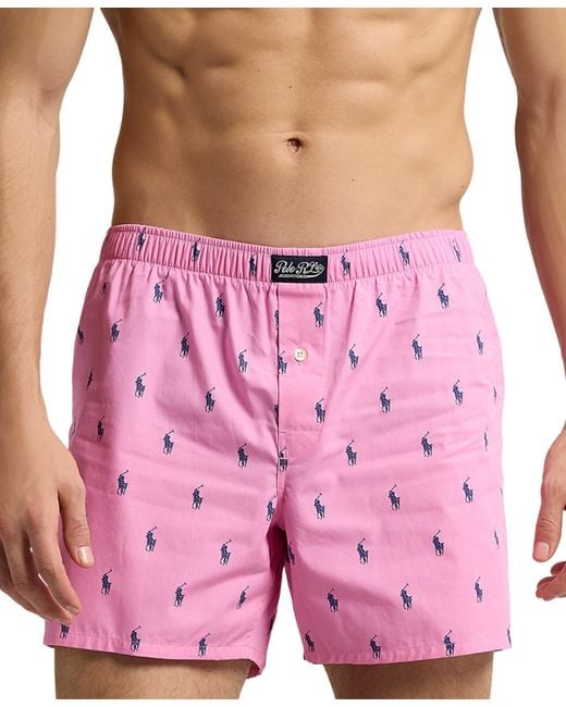 Polo Ralph Lauren Allover Pony Woven Boxers in Pink for Men | Lyst