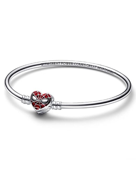 PANDORA Moments Sterling Marvel Spider-man Mask Clasp Bangle Bracelet ...