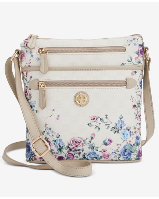 Giani Bernini Winter Floral North South Small Crossbody in White | Lyst