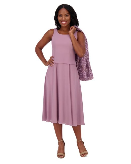 Jessica Howard Petite Lace Jacket & Chiffon Midi Dress Set in Purple | Lyst