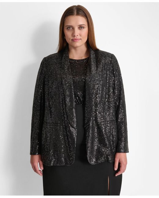 DKNY Plus Size Sequined Shawl-collar Long-sleeve Jacket in Black | Lyst