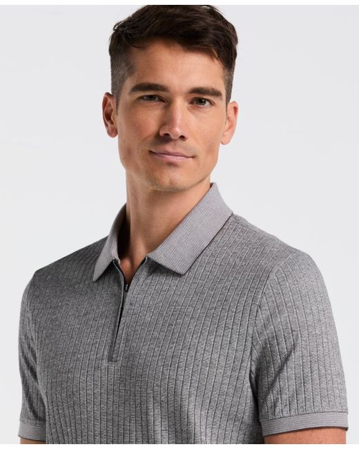 Perry Ellis Slim-fit Ribbed Zip Polo Shirt in Gray for Men | Lyst