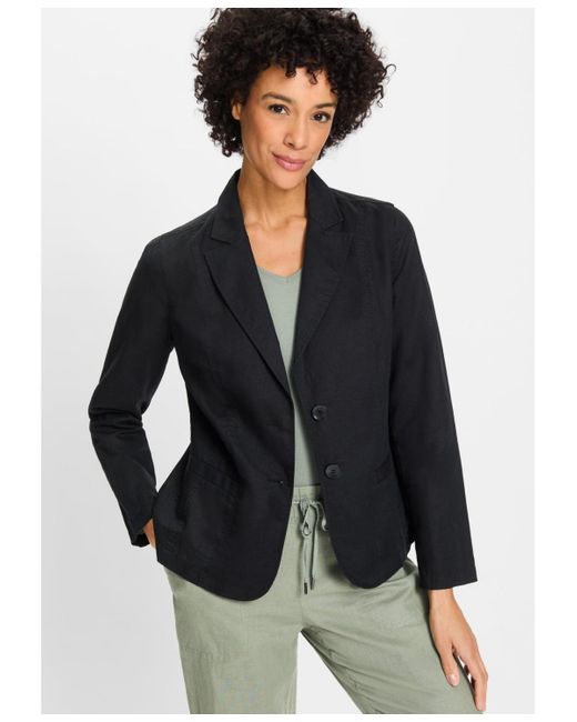 Olsen Cotton Linen Blazer in Black | Lyst