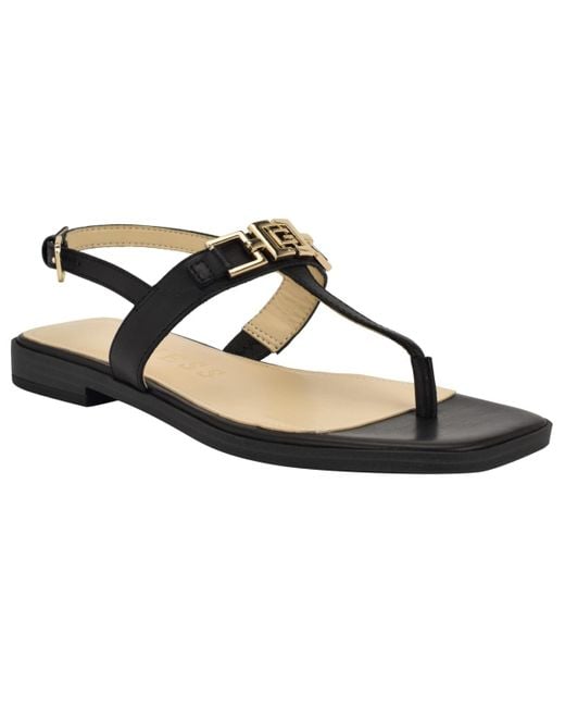 Guess Reality Slingback G-elite T-strap Flat Sandals in Black | Lyst